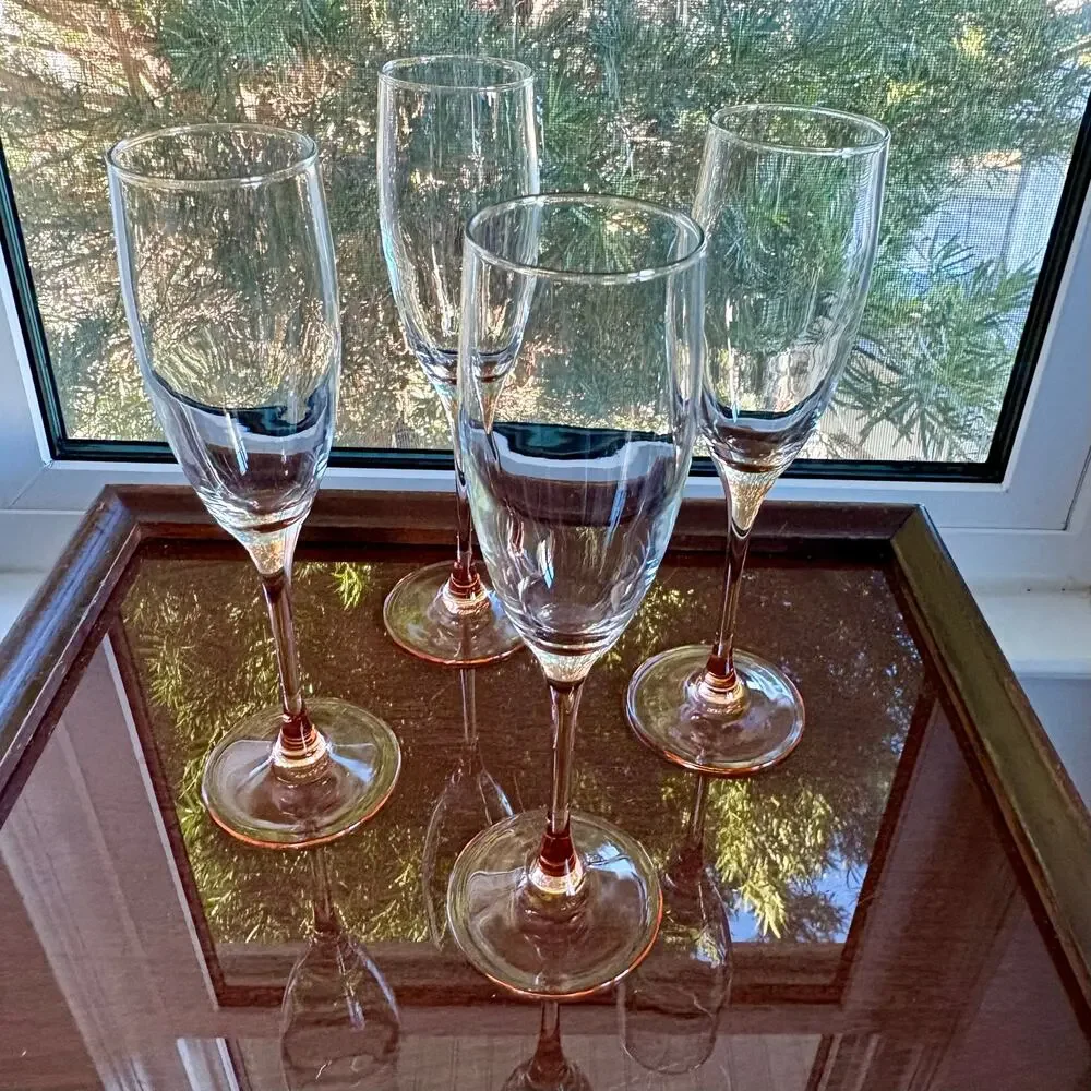 Luminarc | Dining | Vintage Luminarc France Champagne Flutes Pink Stem ...